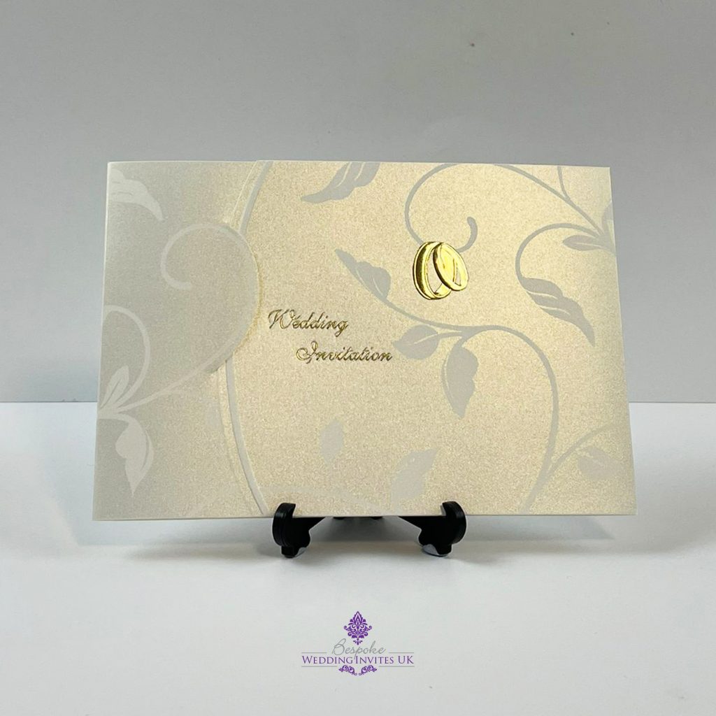 Golden Rings Pearlescent Card Design 7036 - Bespoke Wedding Invites UK